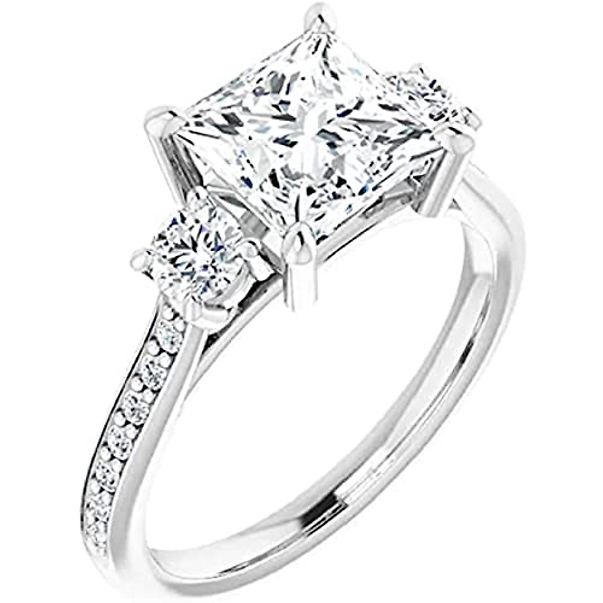 Moissanite World 3-Stone Moissanite Ring Princess 2.0CT, Moissanite Engagement Ring/Moissanite Wedding Ring/Bridal Ring Set 925 Sterling Silver Perfact for Gift Or As You Want (6)
