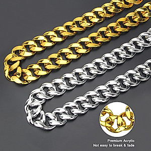 Catcan Hip Hop Chunky Gold Chain Silver Chain 2 Pack, 32 Inch Plastic Chain Necklace Costume Gold Chain Rapper 80s 90s Punk Turnover Necklace Men Costume Accessory for Party Costume Class Bar