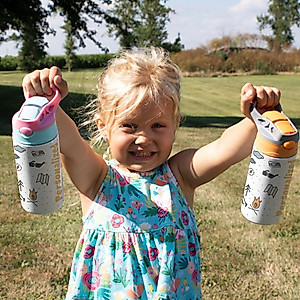 Camping Adventure – Orange and Grey – 12 oz Kids Water Bottle with Pop Up Silicone Straw - Personalize with Name – Double Wall Stainless Steel Insulation – Keep Beverage Temperature for Up To 8 Hours