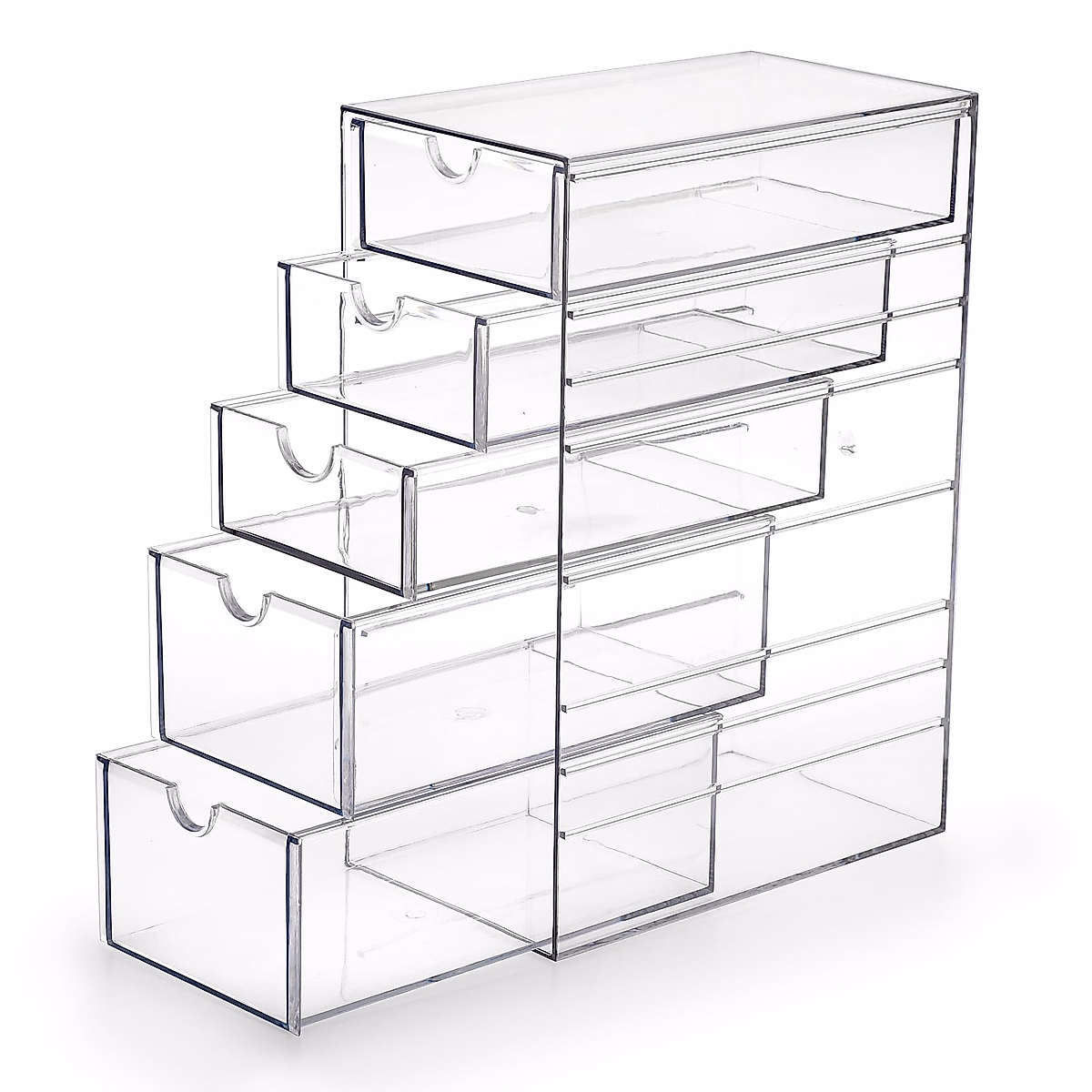 Hipiwe 5-Drawers Plastic Storage Organizer, Clear Hair Accessories Organizer with Large Capacity for Bathroom, Dresser, Cosmetic Hair Tie Container for Girls Women