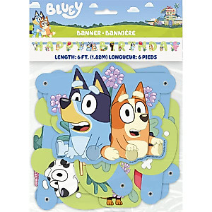 Bluey Birthday Party Supplies Bundle includes Table Cover and Happy Birthday Banner and 1 Dinosaur Sticker Sheet (2 Pack Bundle)