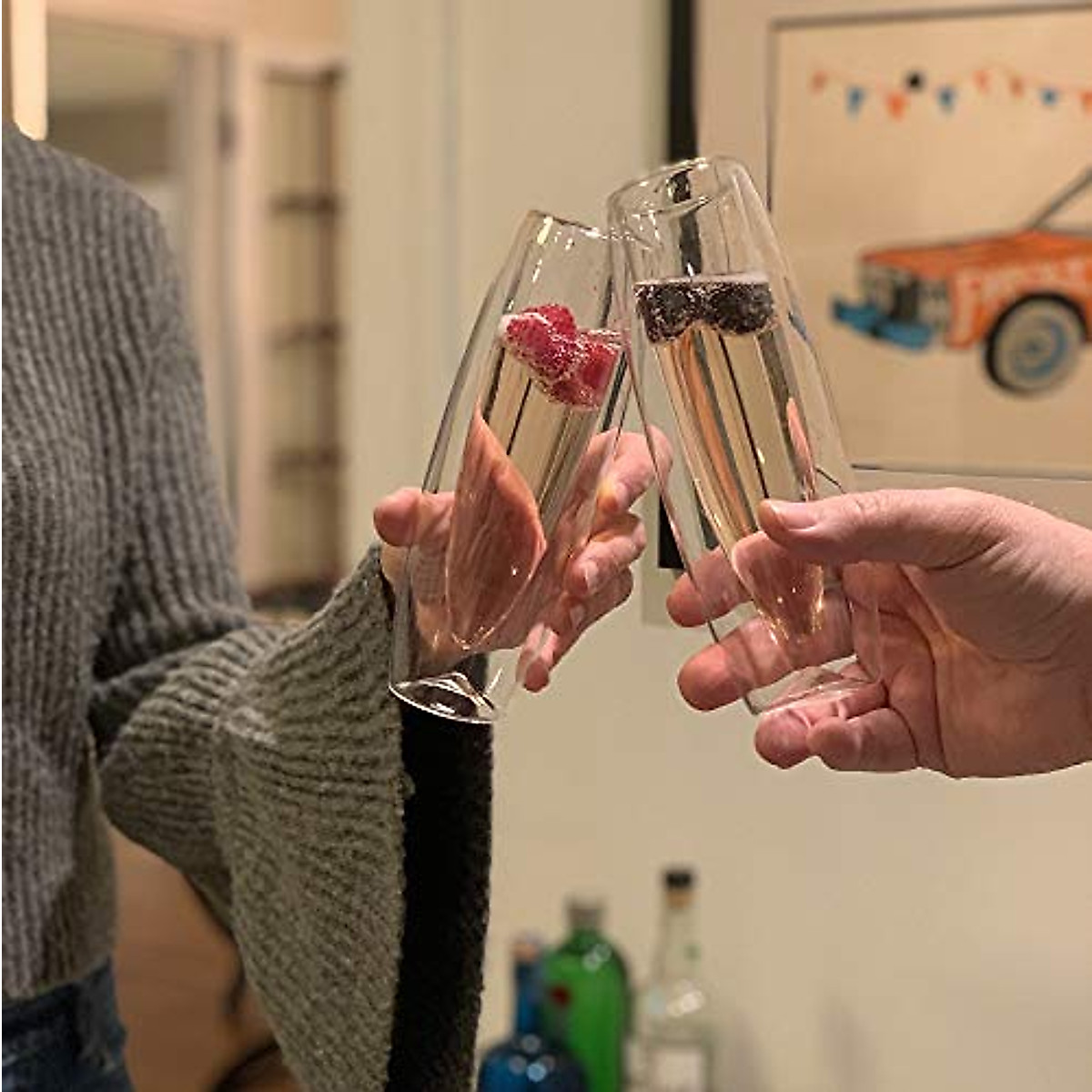 Outset Stemless Champagne Flutes Double Wall Glassware, Borosilicate Glass 2 Count (Pack of 1)