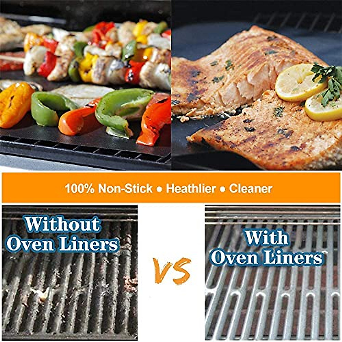 Copper Oven Liners 5 Set Removable Non Stick Oven Mats with Tong and Basting Brush, Easy Clean & Use for Electric,Gas,Microwave,Toaster Ovens Accessories