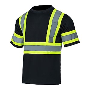 FONIRRA Safety Reflective High Visibility Shirt for Men ANSI Class 3 Hi Vis Construction Work Shirts with Short Sleeve(Black,L)