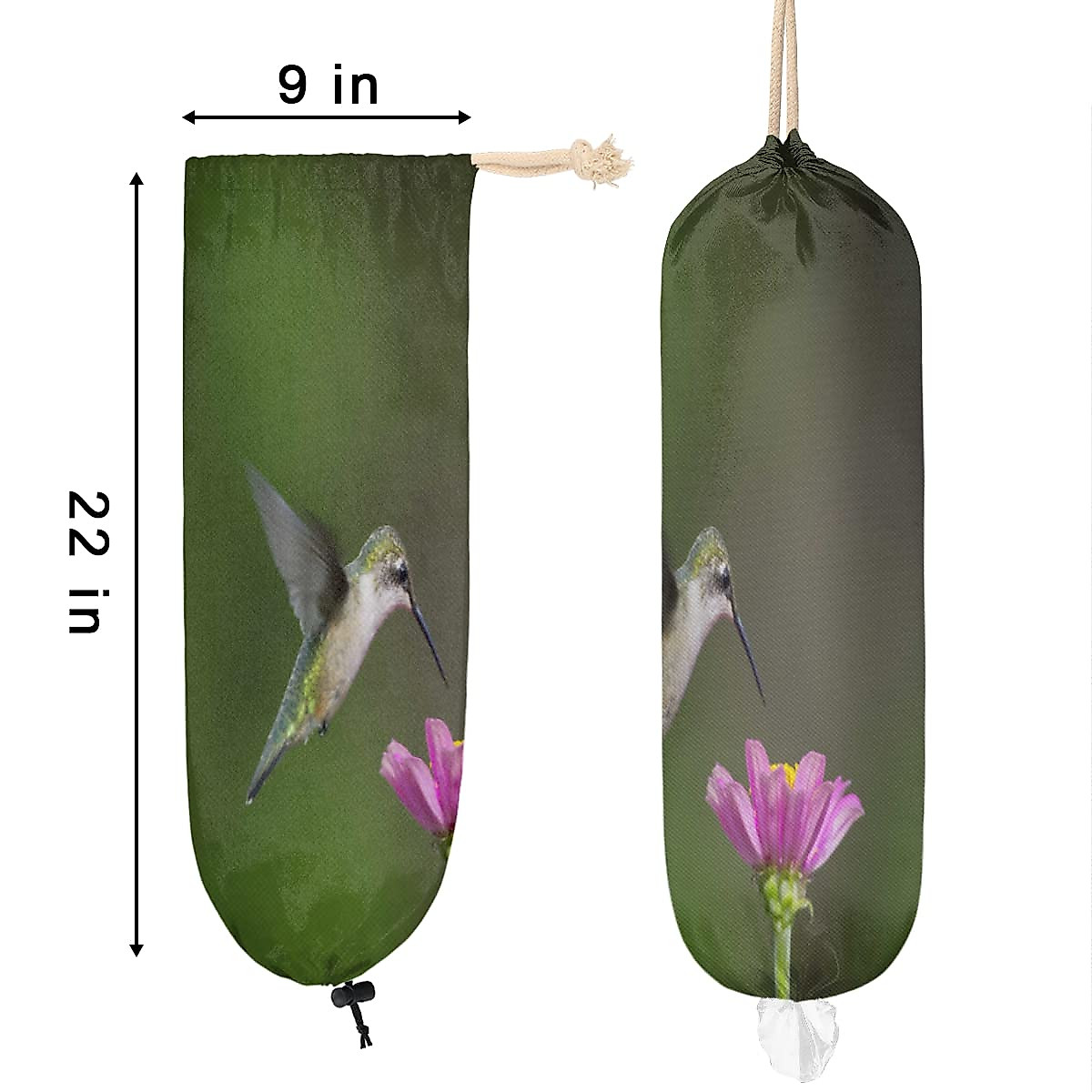 Hummingbirds Prey Plastic Bag Holder Wall Mount Grocery Bag Organizer Holder Hanging Trash Bag Storage Dispenser for Home Kitchen Pantry Door Organization Decor