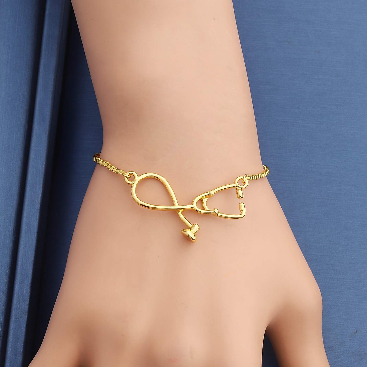 MYOSPARK Stethoscope Adjustable Chain Bracelet Medical Jewelry Gift For Doctor Nurse Medical Student (stethoscope bracelet gold)