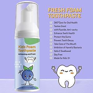 Foam Toothpaste Kids, Toddler Toothpaste with Low Fluoride, Foaming Toothpaste Kids and Mouthwash for Dental Care for Children 3+