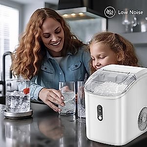 Havato Nugget Ice Maker Countertop, Auto-Cleaning Pebble Ice Maker with Ice Basket & Scoop, 33Lbs in 24H, Chewable Ice Maker Machine for Home Camping Party RV, White