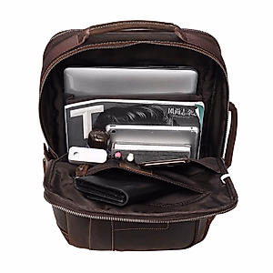 LANNSYNE Men's Full Grain Leather Expandable 15.6 Laptop Backpack Tote Shoulder Travel Bag Rucksack