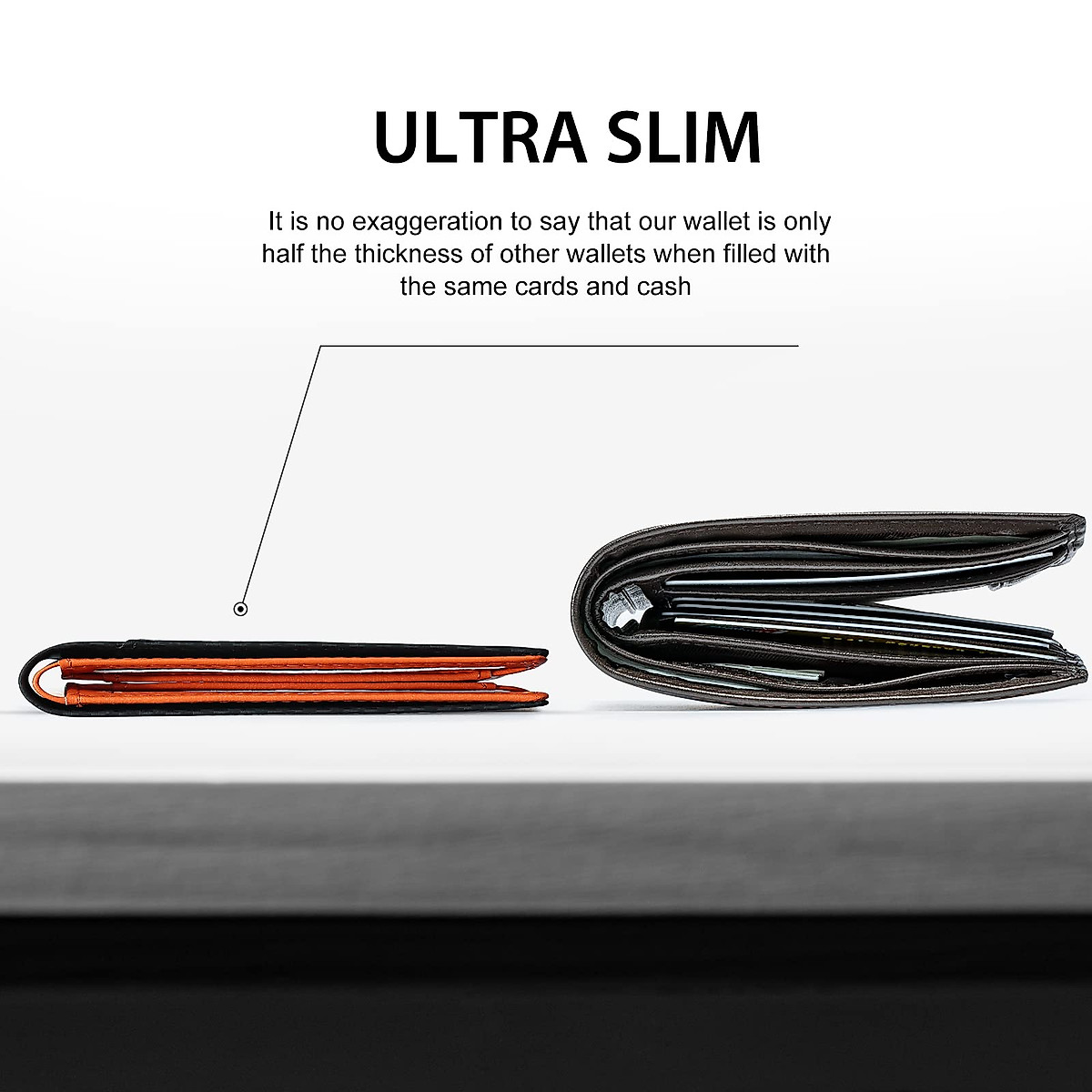 GSOIAX Slim Wallet for Men with 11 card Slots Rfid Blocking Carbon Fiber wallets Bifold Credit Card Holder Minimalist Leather With Gift Box (Carbon Black and Orange)