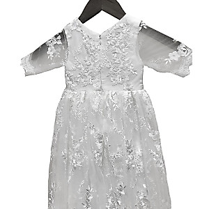 Long Ivory Christening Gown for Baby Girls Lace Baptism Dress with Bonnet 6M