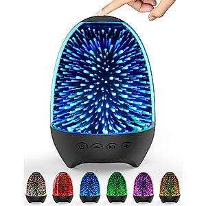 Aiscool Night Light Bluetooth Speaker, 3D Glass Music Bedside Table Lamp with 7 Colors, LED Touch Night Lamp Rechargeable Portable Lamp Gifts for Girls, Boys, Women, Men, Dad, Mom(Galaxy Black)
