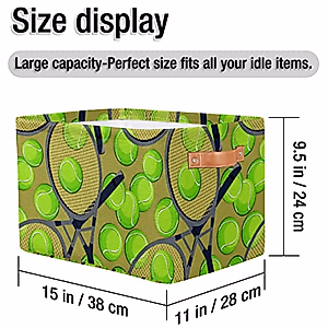 Fabric Storage Bins Tennis Rackets Balls Small Shelf Basket With Handles Decorative Cubes Box Organizer Containers for Shelves Home Office Decor