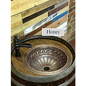 Wine Barrel Copper Sink Vanity with Hidden Hinged Door and Antique Waterfall Faucet