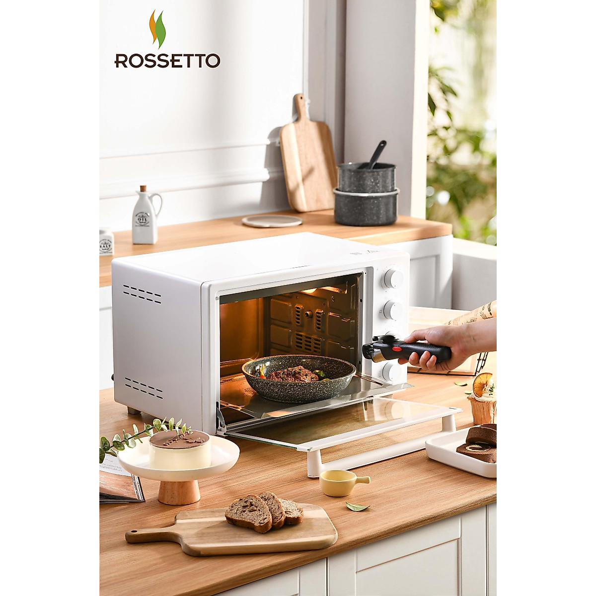 ROSSETTO 16pcs Pots and Pans Set Non Stick from France, Ceramic Cookware Set with Removable Handle, Induction RV Kitchen Cookware Set, Stackable, PFOA and PFAS Free, Oven Safe, Black Granite