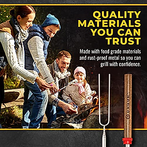 CORQUE Marshmallow Roasting Sticks, Smores Sticks, Extendable, Camping Skewer for Fire Pit, Wooden Handle, 32inch Metal for BBQ Hotdog, Cooking, Campfires, Bonfires, Set of 5