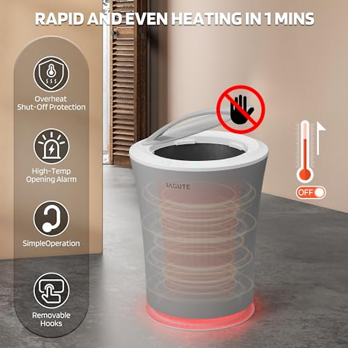 Lagute iSnug Towel Warmer for Bathroom, with 3-Level Timer, Warning Alarm RGB Light, Auto Shut-Off, 5.3 Gal Heating Bucket for Bathrobe, Blanket, Gray