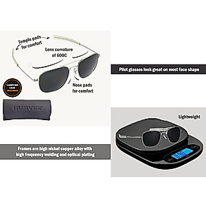 Humvee CampCo Pilot Sunglasses - Polarized Aviator Sunglasses Bayonette, 57mm, Matte Silver Frame, Gray Polarized Lens
