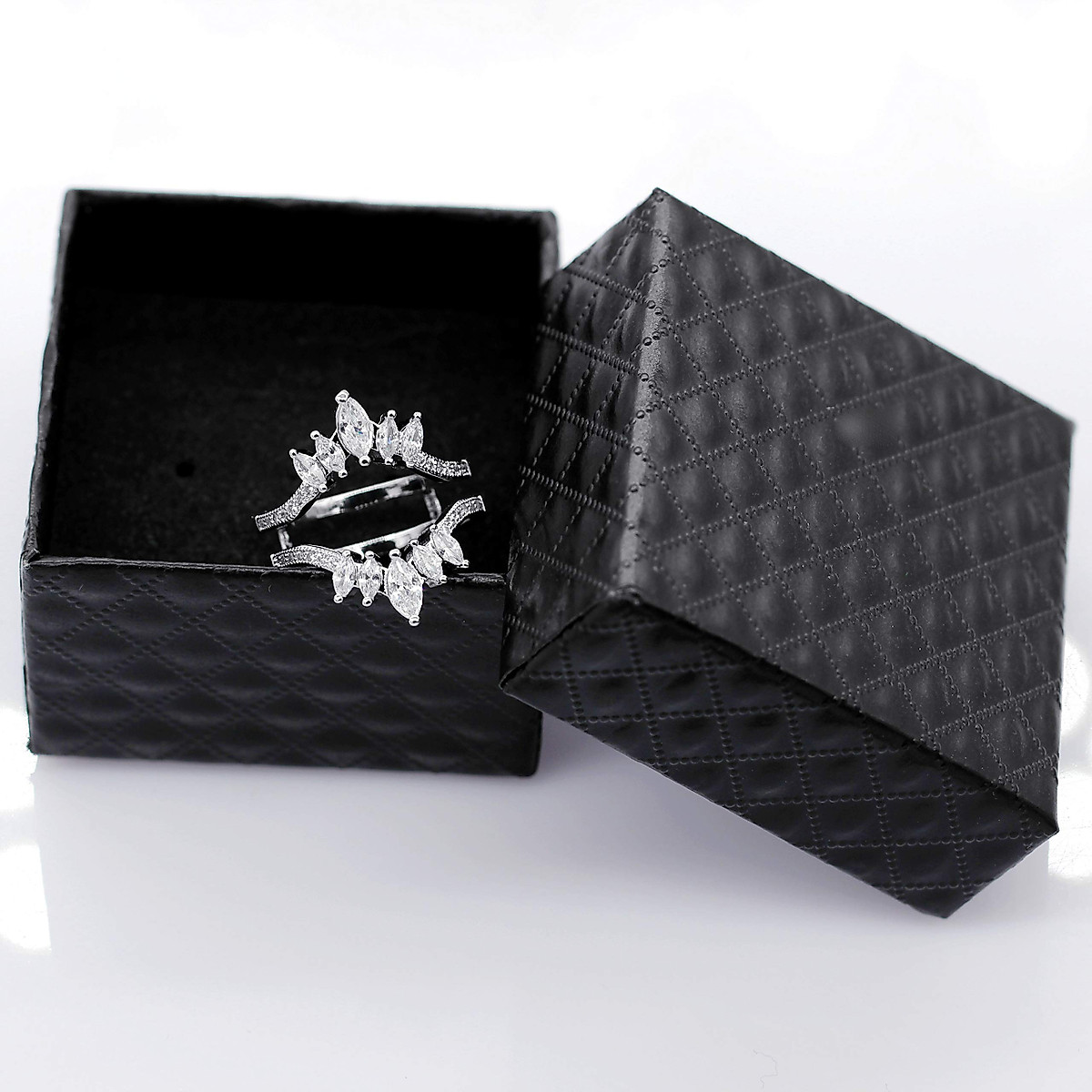 Uloveido White Gold Plated Marquise Cubic Zirconia Wedding Band Engagement Promise Rings Guard Enhancer for Women (Silver,Size 8) Y445