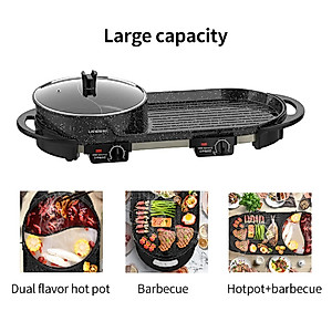 Liven Electric Grill With Hot Pot,Multifunctional Indoor Teppanyaki Grill/Korean BBQ/Shabu Shabu Hot Pot,Separate Temperature Control,3.6L Capacity for 2-10 People,SK-J6868
