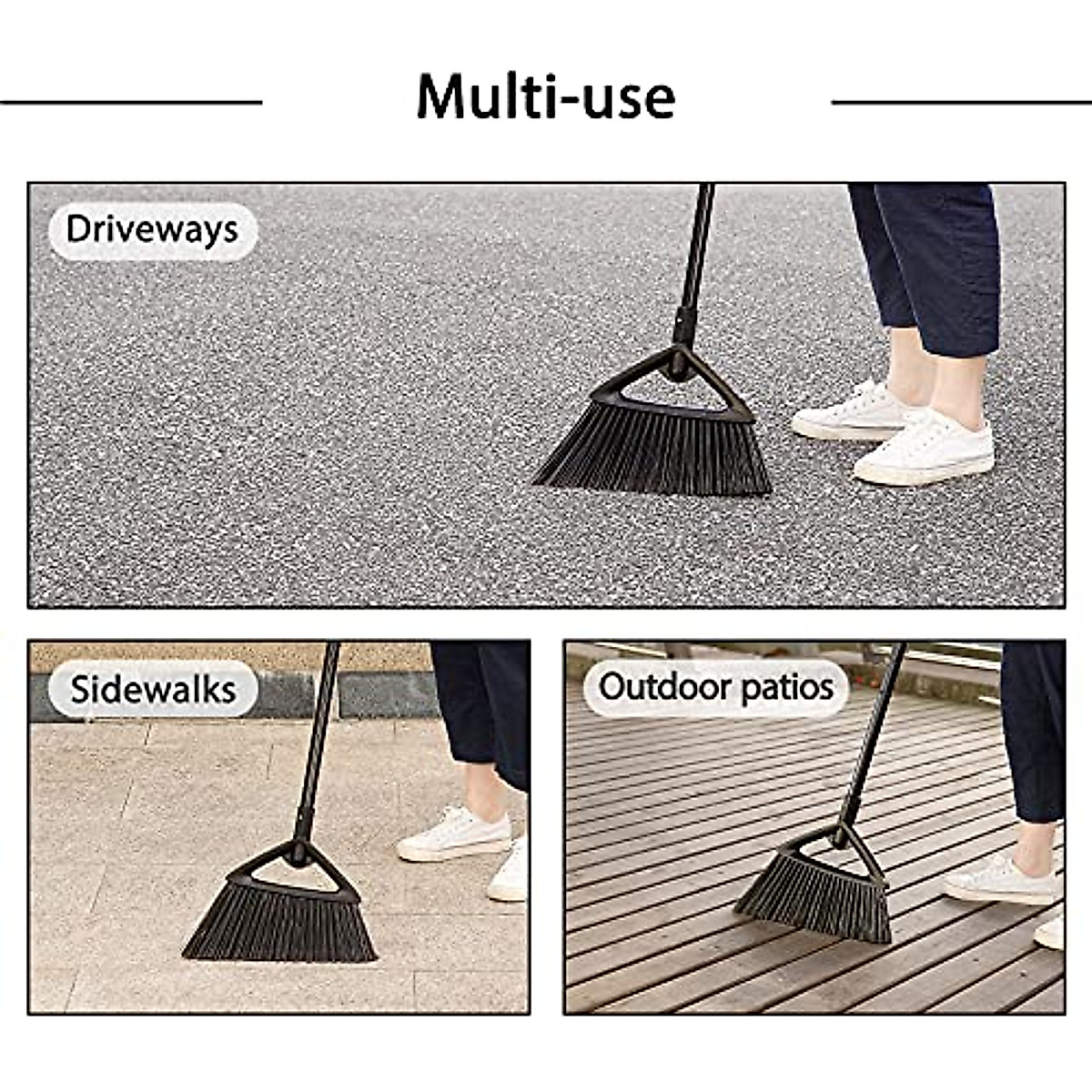 Eyliden Heavy Duty Broom, Commercial Angle Broom with Long Handle, Rough Surface Outdoor Broom for Garages Courtyard Sidewalks Decks, Perfect for Indoor Kitchen Office Lobby Sweeping