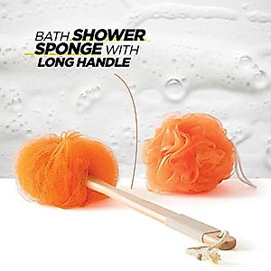 Shower Chair Set of 5 Includes Suction Grab Bar & Suction Cup Shower Head Holder & Back Scrubber & Additional Sponge Tool Free Shower Chair with 8 Adjustable Heights Portable Bath Chair for Elderly