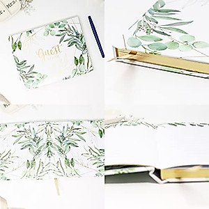 bloom daily planners Wedding Guest Book (120 Pages) Guest Sign-in Book Guest Registry Guestbook - White Cover with Gold Foil, Gilded Edges and Gold Page Marker Hardbound 7" x 9" (Eucalyptus)