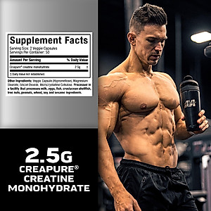 MuscleTech Platinum Creatine Monohydrate Capsules - Creapure Creatine Pre & Post Workout Muscle Builder, Muscle Recovery & Energy Boosting Supplement for Men & Women - 100 Veggie Pills