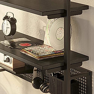 Rolanstar Computer Desk with Shelves, Wall Mounted Desk with Storage Shelf, Industrial Ladder Desk, 3 Tiers Leaning Desk for Small Space, Floating Writing Desk for Home Office, Black