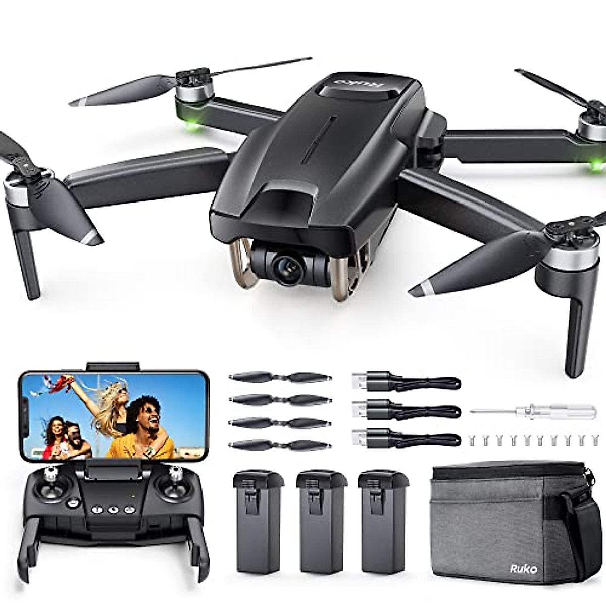 Ruko Mini Drones with Camera for Adults 4K, 3 Batteries 90 Mins Long Flight Time, GPS Features, Brushless Motor, Return to Home, Light Weight 245g, Drone for Beginners, 5Ghz WiFi Live Video Transmission