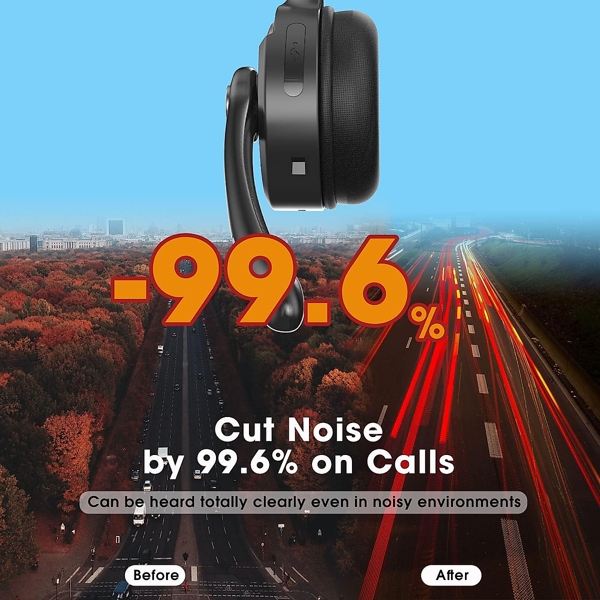 Bluetooth Headset with Microphone, Noise Canceling Wireless On Ear Headphones, Bluetooth Headphones with Mic Charging Base, Phone Headset Mute Button for Laptop, Skype, Call Centers, Office, Trucker