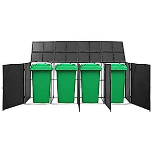 Canditree Outdoor Large Storage Shed for Garbage Cans, Garden Tools, Bin Shed Poly Rattan for Patio Backyard (Black)