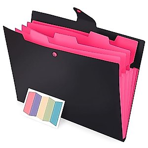 Accordion File Organizer - Expanding File Folder - File Folder Organizer - (5 Pockets, Plastic, for 8.5 x 11) - Expandable File Folder - Accordion Folder (Black)