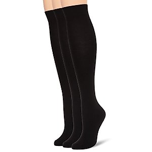 Hue Women's Flat Knit Knee High Sock, New Black, One Size US, Pack Of 3