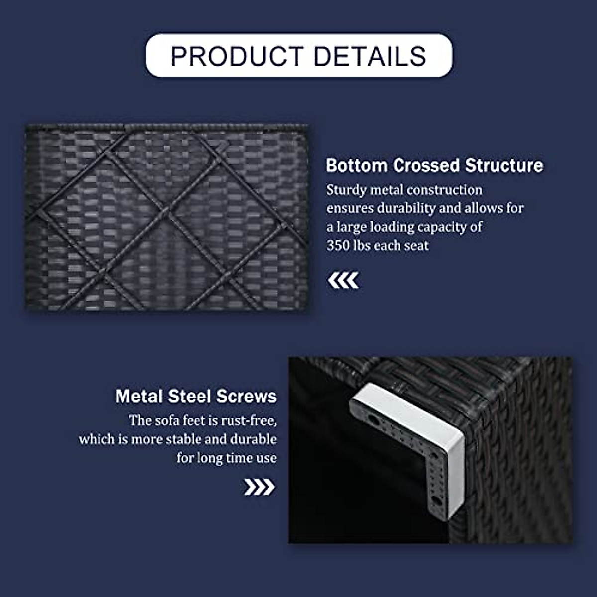 PHI VILLA 4 Piece Patio Sectional Furniture Outdoor Sofa Set with Cushion Box Storage - Navy Blue