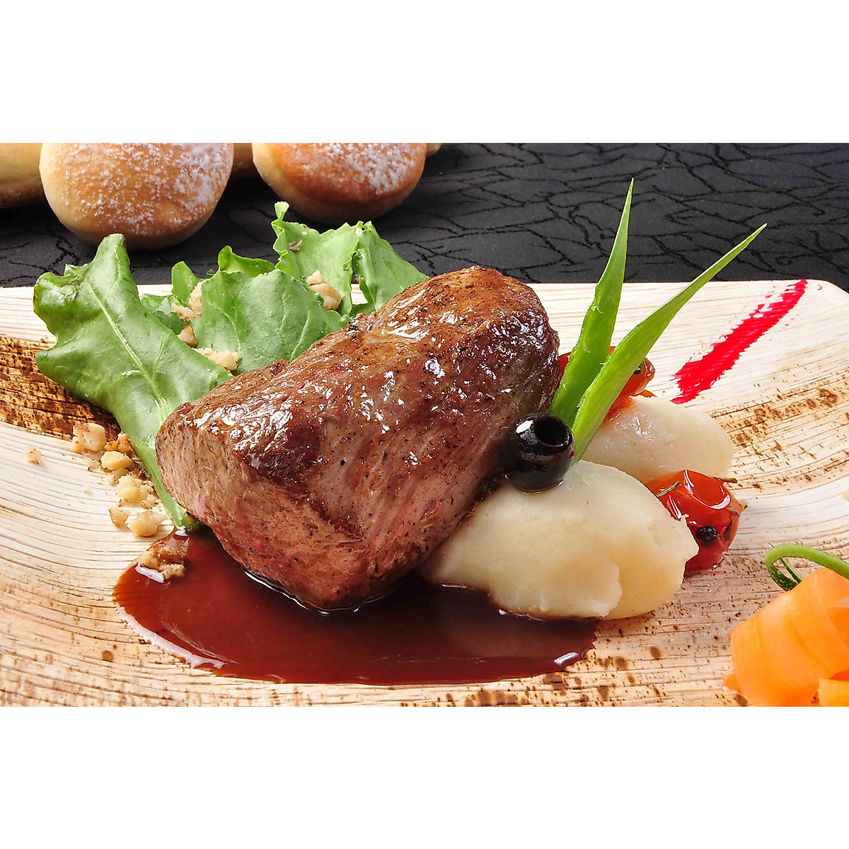 Atmos Green 25 pack 10.5" Square coupe Palm Leaf Dinner Plate Compostable disposable premium heavy duty Eco-Friendly Microwave Refrigeration safe Bamboo like Wedding Events Party