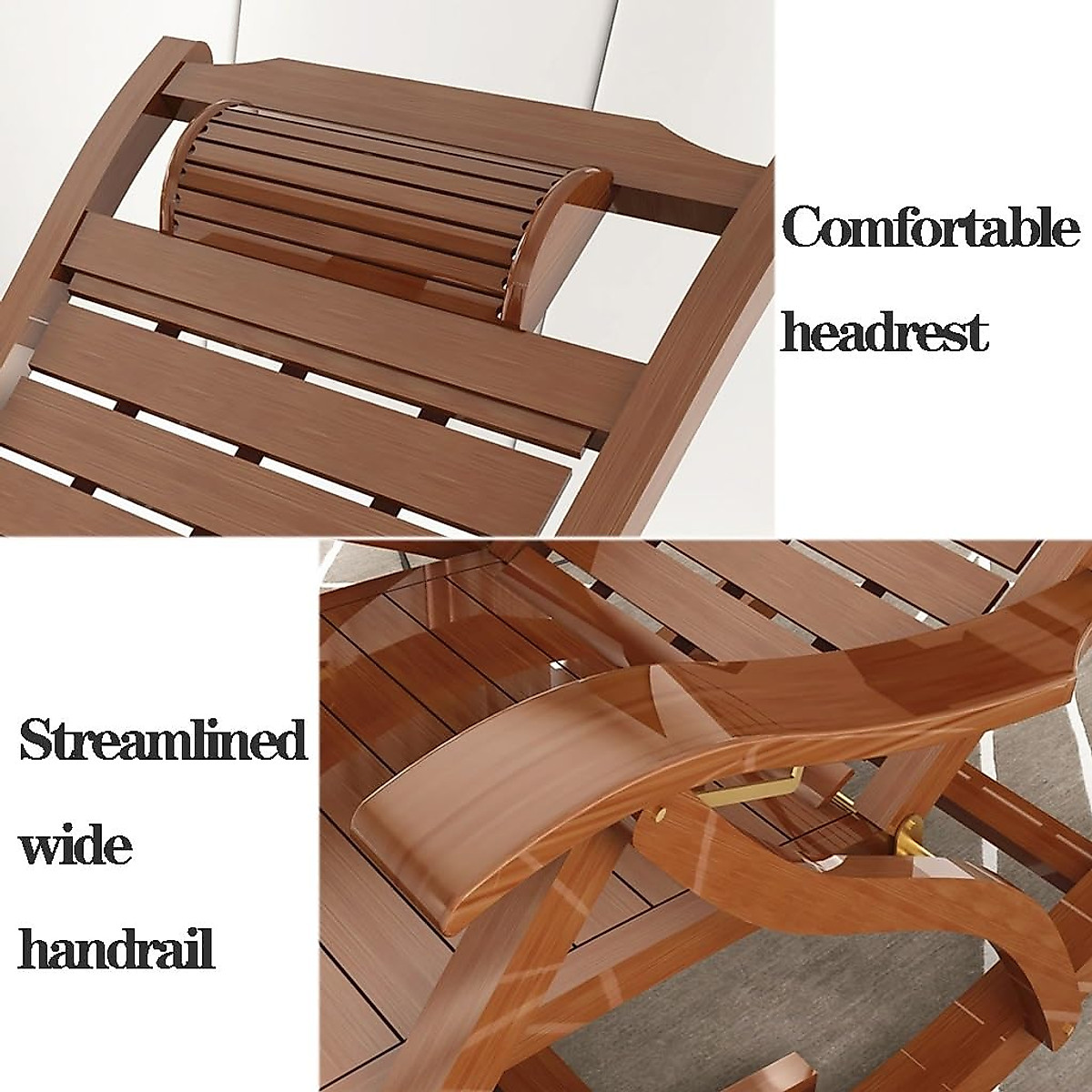 Wooden Rocking Chair Armchair for Heavy Duty Adults,Indoor Bamboo Chair Leisure Relax Chair Rocker with Cushions,Foldable Reclining Lounger Chair with Foot Massage Board (Color : Without pad)