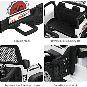 Costzon 2-Seater Ride on Truck, 12V Battery Powered Electric Vehicle w/Remote Control, 2 Speeds, Spring Suspension, LED Light, Horn, Music/ MP3, 2 Doors Open, Ride on Car for Kids (White)