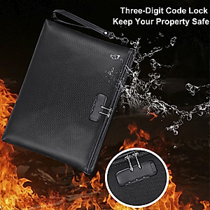Fireproof Document Bag with Lock, ZOOPIP 14.3"x10.2" Fireproof and Waterproof Money Bag with Zipper Closure, Storage Pouch for A4 Letter Size Document, Cash, Cell Phone, Tablet, Credit Card,Passport