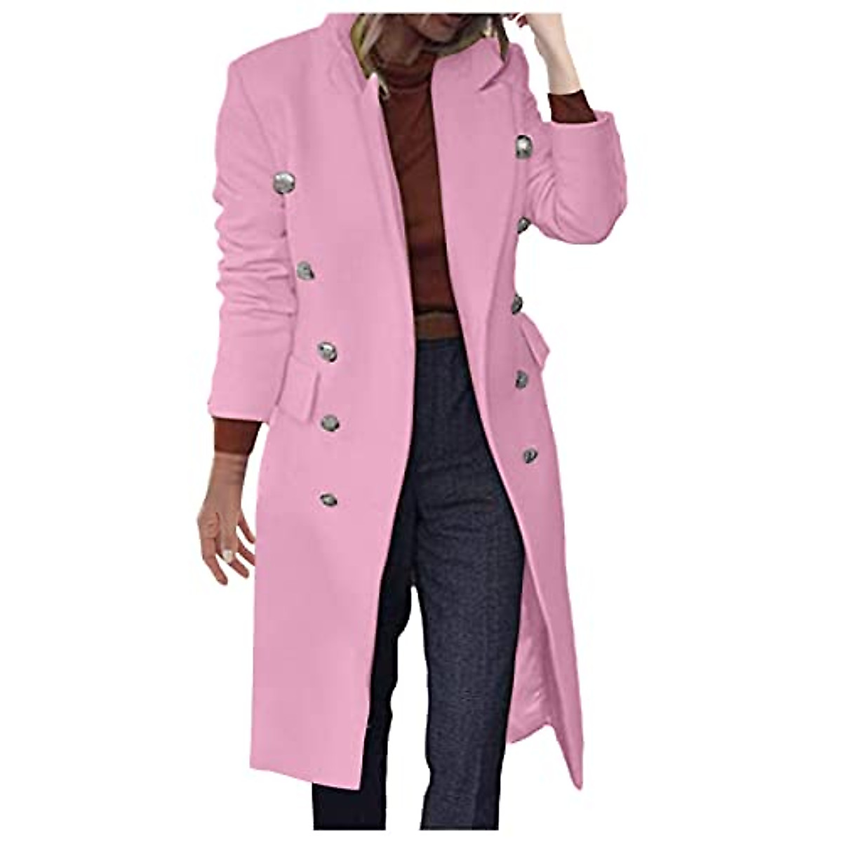 Hemlock Women Slim Overcoat Long Double Breasted Wool Coats Lapel Plus Size Cardigans Trench Jacket Outwear Pink