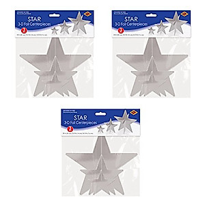 Beistle , 9 Piece 3-D Foil Star Centerpieces, 3" - 8" (Silver)