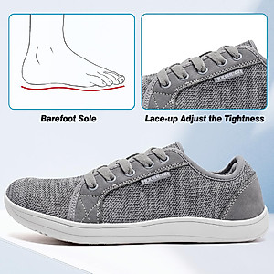 Minimalist Barefoot Shoes, Wide Toe Box Sneakers for Women Men Zero Drop Breathable Flat Soft Road Running Walking Tennis Lace Up Casual Mesh Comfy Loafer Nurse Golf Workout Drving Work Gym Travel