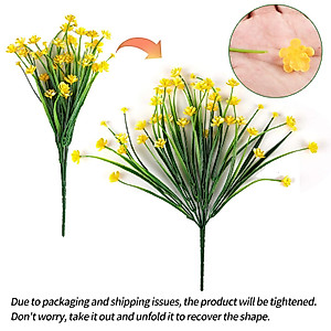 CEWOR 9pcs Artificial Flowers, UV Resistant Faux Outdoor Flowers, Fake Plastic Flowers for Cemetery Decoration Home Kitchen Bedroom Wedding Party Decor (Yellow, Purple, Green)