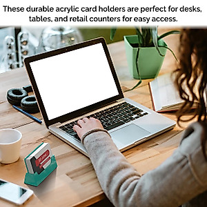 4 Pack Business Card Holder Desk Horizontal Holds 3.5" x 2" Gift Card Appointment Teal Green Acrylic Countertop Display Stand Tabletop for Any Business by Marketing Holders