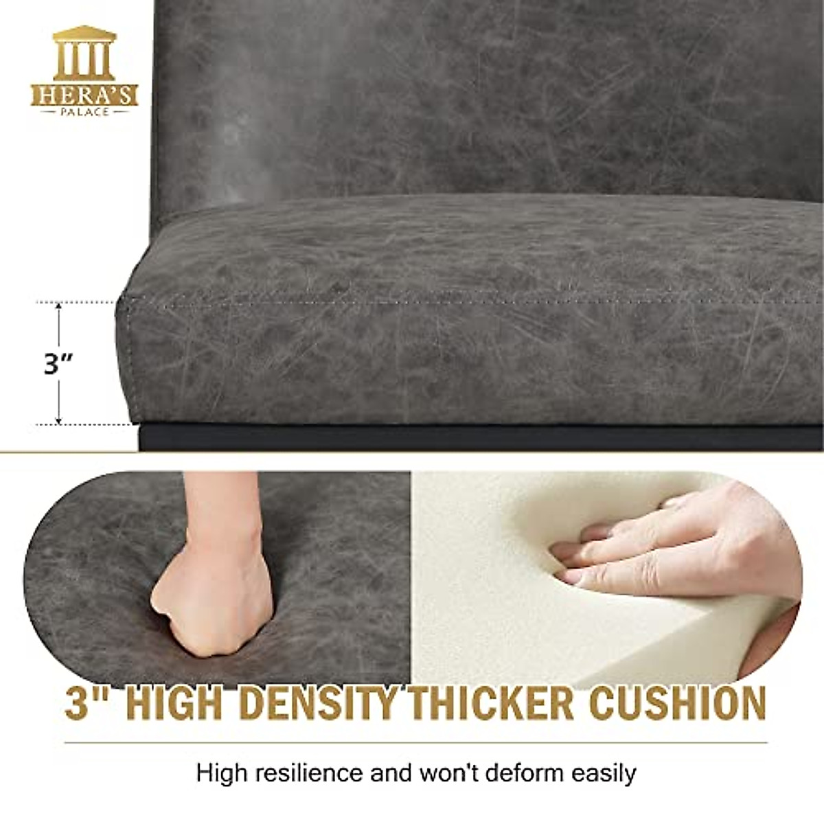 HERA'S PALACE 24” Faux Leather Bar Stools Set of 2, Modern Counter Height Barstools with Back, Armless Dining Chairs with Metal Legs, for Kitchen Island Counter, Dining, Pub, etc