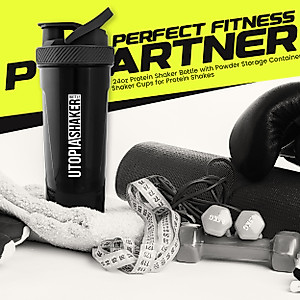 Utopia Home 2-Pack Shaker Bottle - 24 Ounce Protein Shaker Bottle for Pre & Post workout drinks - Classic Protein Mixer Shaker Bottle with Twist and Lock Protein Box Storage(All Black & Clear/Black)
