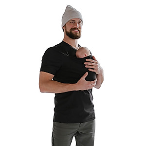 Lalabu Dad Shirt | Original Babywearing T-Shirt with Kangaroo Pouch | Baby Wrap Carrier for Newborns & Infants | Baby Wrap Carrier for Newborns | Essential for New Dads | Pure Black, L, Short Sleeve