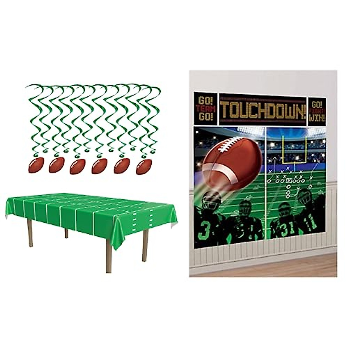 Football Decorations Backdrop Hanging Swirls and Table Cover for Birthdays Game Days Tailgating Party Supplies