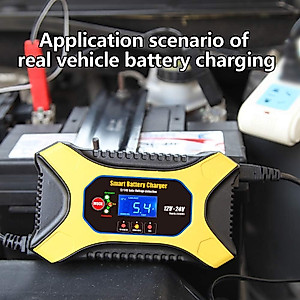 Katbo Battery Charger 12V 24V 6-Amp Auto-Voltage Detection Lead Acid Battery Float Charger Maintainer with LCD Display for Motorcycle Car