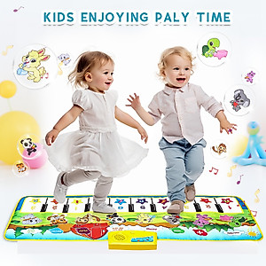 M SANMERSEN Piano Mat, 39.5" X 14" Musical Mat 8 Instrument Sounds Piano Mat for Toddlers Touch Play Dancing Mat Toy for 1 2 3 Year Old Girls Boys Gifts